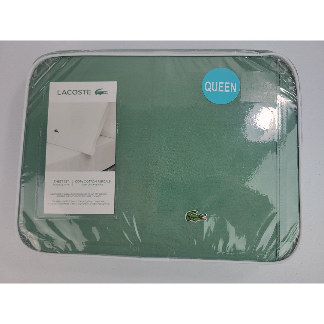 Authentic Lacoste Luxury Queen Sheet Set 4 Pcs New Sealed Iconic Green Tone Logo Bed Sheets