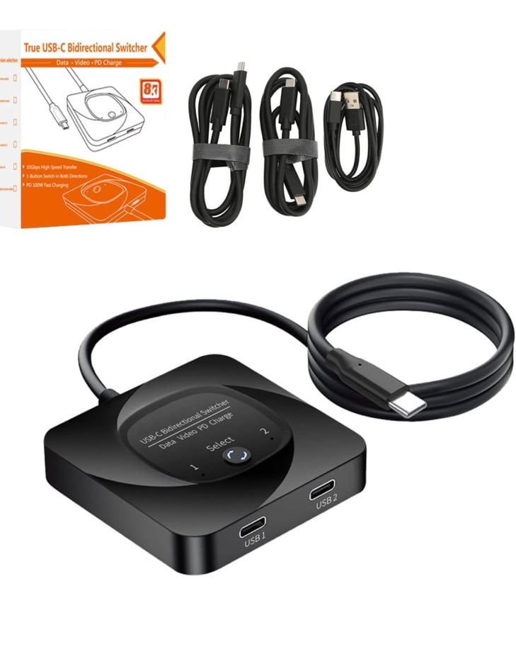 USB C Switch 8K 60Hz 2 in 1 Output USB3.1 Type C Data Transfer Splitter Computer Accessories