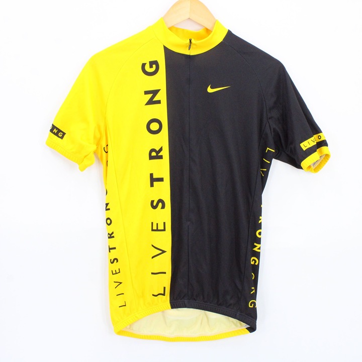 NIKE Livestrong Cycling Jersey Mens Yellow Half Zip Sleeveless Size Medium M Athletic Short Sleeve Shirts