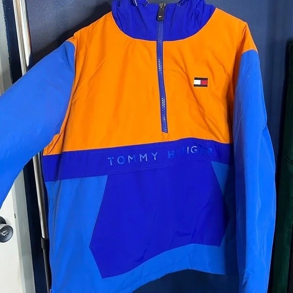 Tommy Hilfiger Jacket Windbreaker Size S Orange Blue Vintage Look NWT