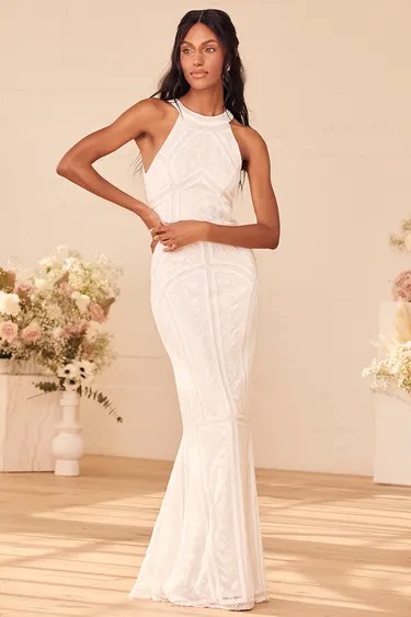 White beaded sequin dress store