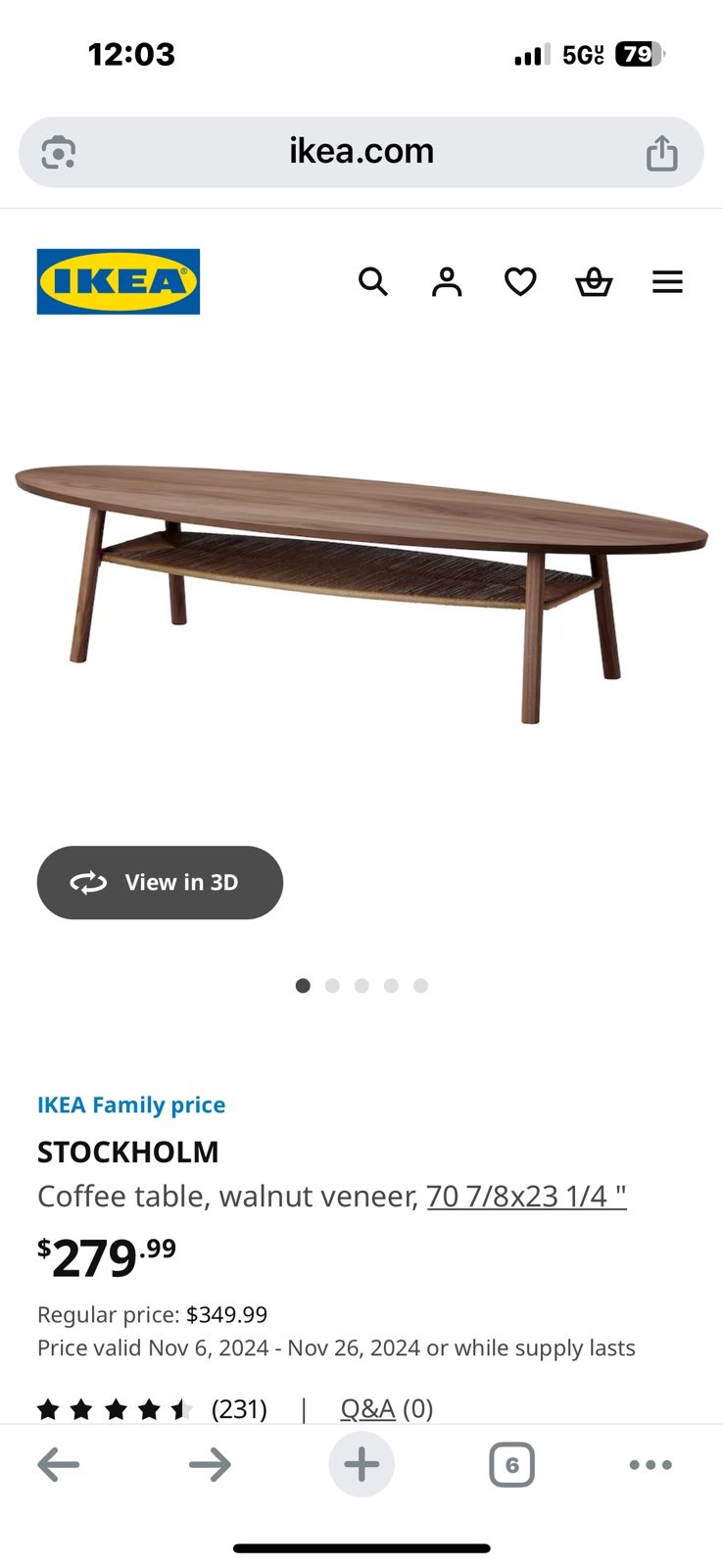 STOCKHOLM Coffee table walnut veneer 70 7 8x23 1 4 Coffee Tables