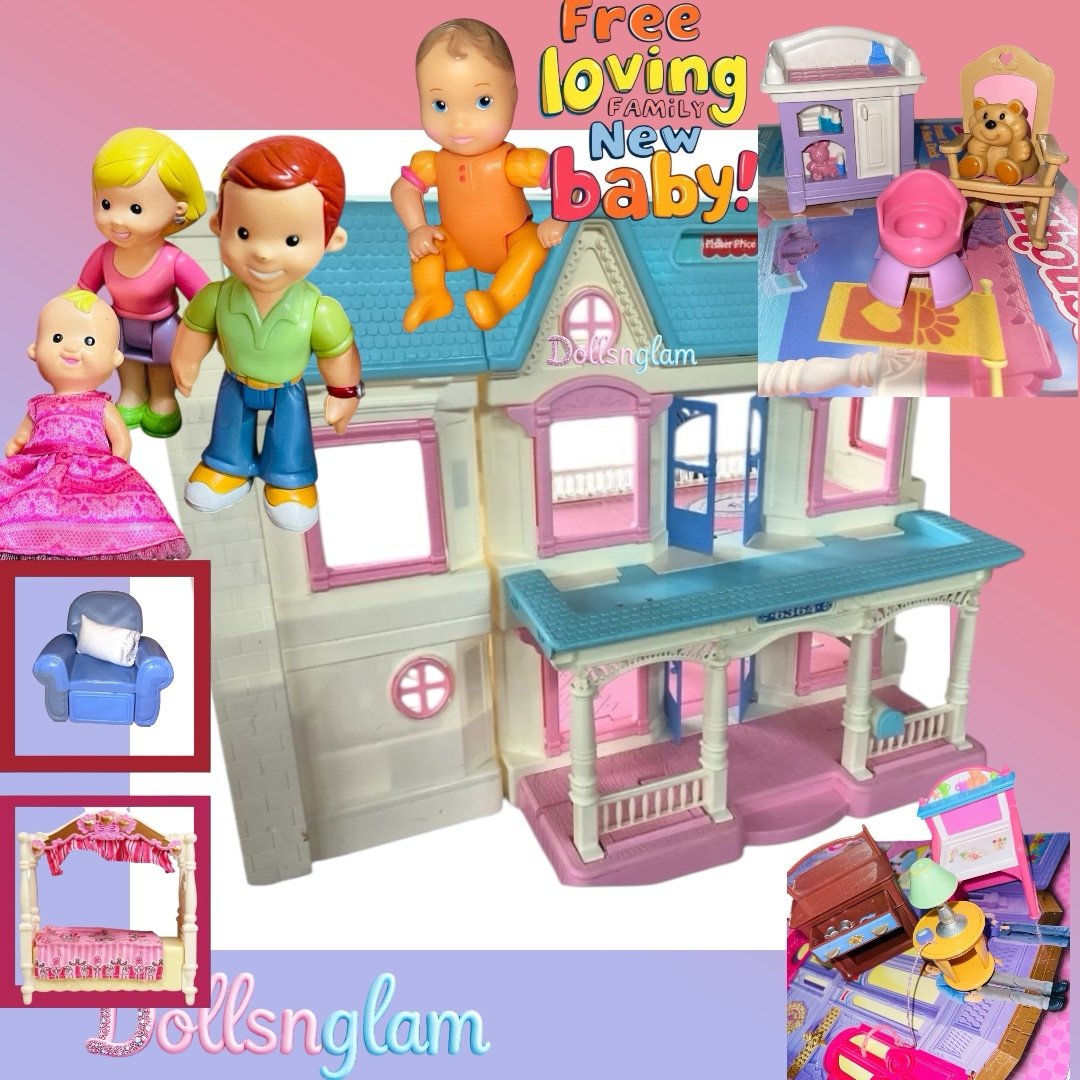 Fisher peice 6364 DOLLHOUSE pink car people accessories Dolls Accessories