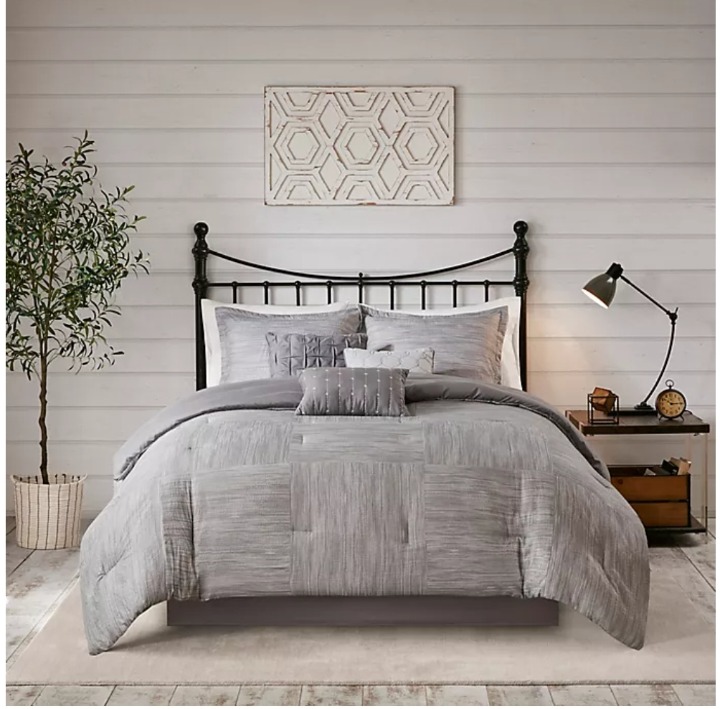 Madison Park Walter Seersucker 7 Piece Queen Comforter Set in Grey Comforter Sets