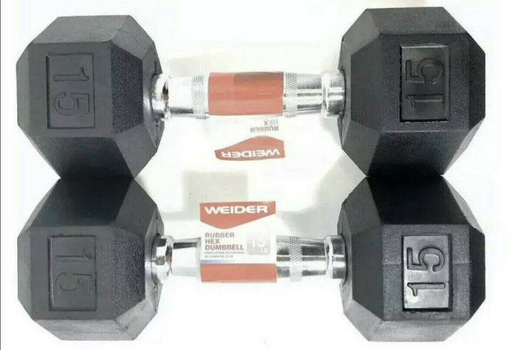 Weider DRH15 15lbs Rubber Hex Dumbbells Strength training